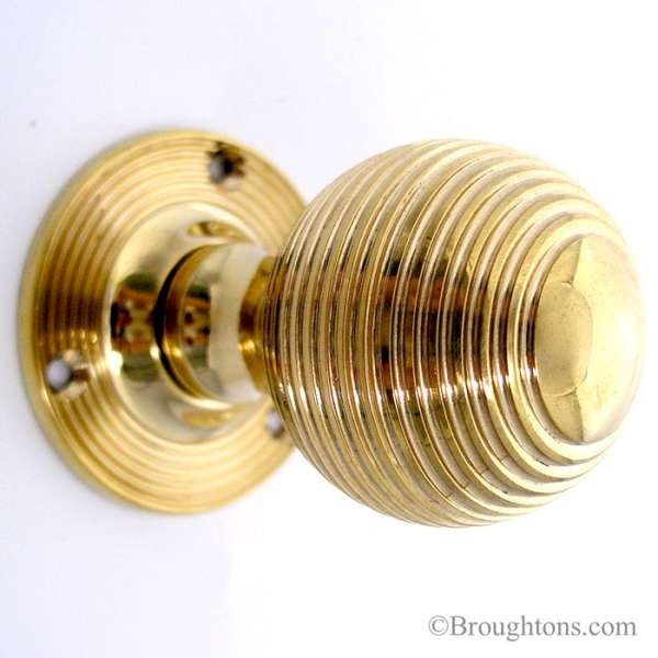 Aston Reeded Ball Door Knobs Polished Brass Unlacquered 48mm - Broughtons Lighting & Ironmongery