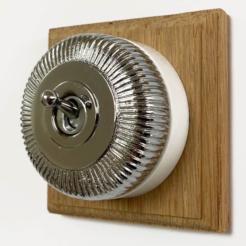 Reeded Round Dolly Light Switch 1 Gang Polished Chrome White Base ... Reeded Round Dolly Light Switch 1 Gang Polished Chrome White Base ...