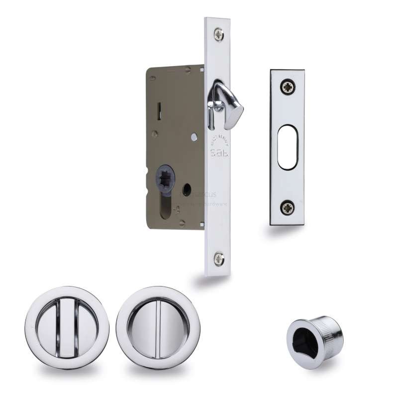 Heritage Pocket Door Privacy Set RD2308 50mm Backset Polished Chrome ...