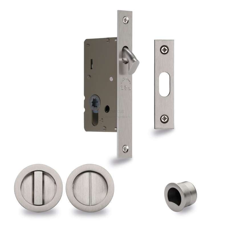 Heritage Pocket Door Privacy Set RD2308 40mm Backset Satin Nickel ...