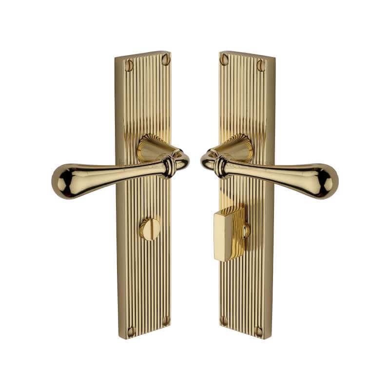 Heritage Roma Reeded Bathroom Door Handles Polished Brass Lacquered ...