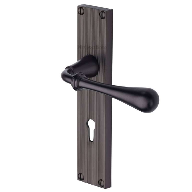 Heritage Roma Reeded Lock Door Handles Matt Bronze - Broughtons ...