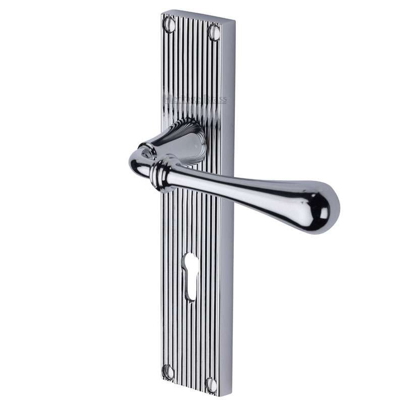 Heritage Roma Reeded Lock Door Handles Polished Chrome - Broughtons ...