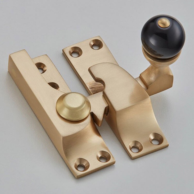 Large Sash Fastener Black Knob Satin Brass Lacquered - Broughtons ...