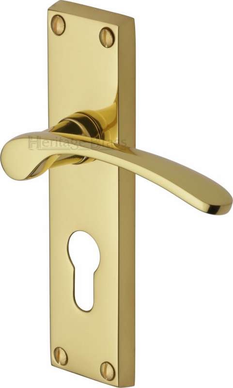 Heritage Sophia Euro Lock Door Handles V4146 Polished Brass Lacquered ...