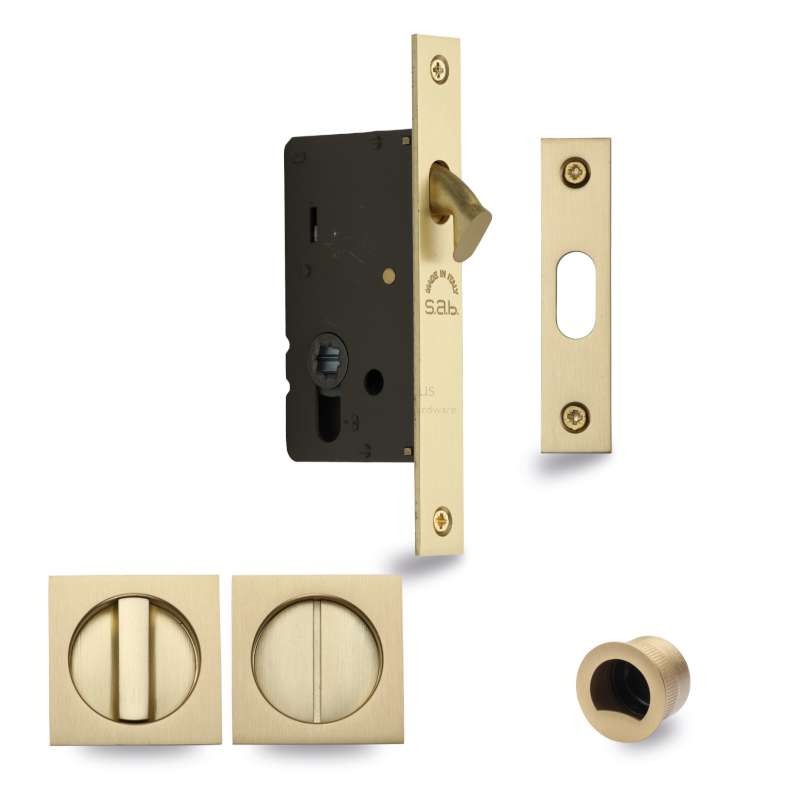 Heritage Pocket Door Privacy Set SQ2308 40mm Backset Satin Brass ...