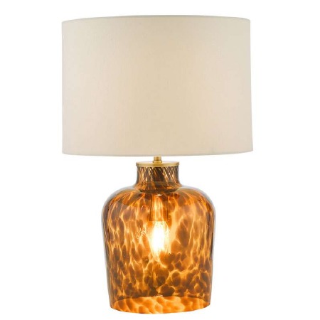 Leandra Dual Table Lamp Tortoiseshell Glass & White Shade - Broughtons ...