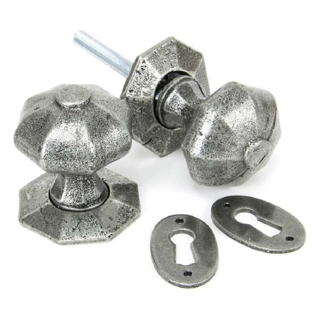 From The Anvil Octagonal Mortice or Rim Door Knobs Pewter Patina - Broughtons Lighting & Ironmongery
