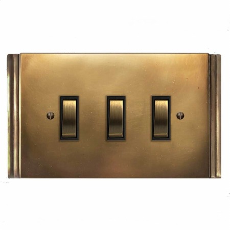 Plaza Rocker Light Switch 3 Gang Hand Aged Brass - Broughtons Lighting ...