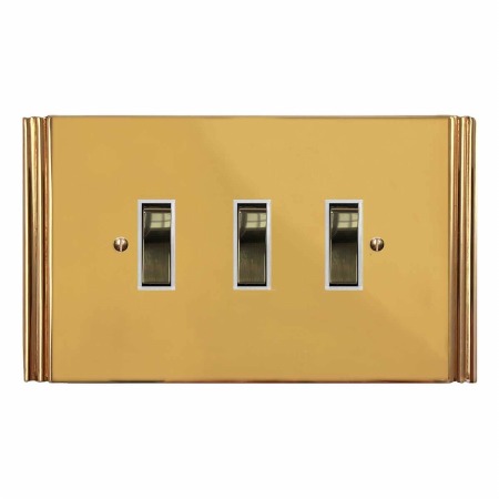 Plaza Rocker Light Switch 3 Gang Polished Brass Lacquered & White Trim ...