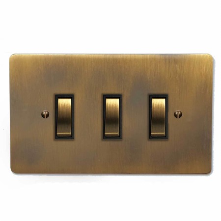 Victorian Rocker Light Switch 3 Gang Antique Brass Lacquered ...