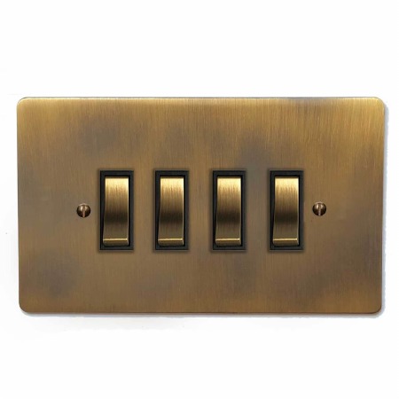 Victorian Rocker Light Switch 4 Gang Antique Brass Lacquered ...