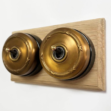 Reed and Ribbon Dome Dolly Light Switch 2 Gang Antique Satin Brass ...