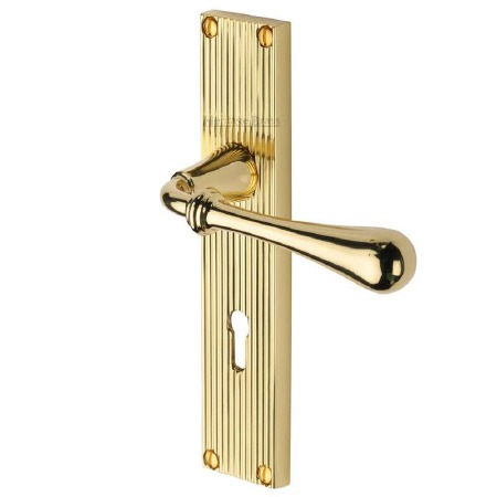 Heritage Roma Reeded Lock Door Handles Polished Brass Lacquered ...