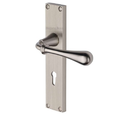 Heritage Roma Reeded Lock Door Handles Satin Nickel - Broughtons ...