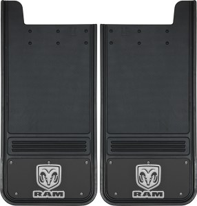 Rear Mud Flaps RAM Logo V 12"x26" Black Wrap - Hitch Warehouse
