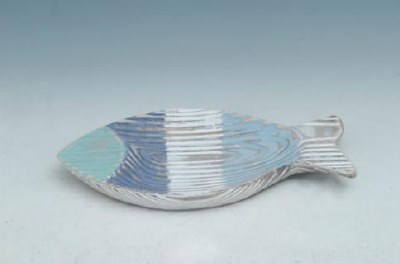 10" Blue and White Wooden Fish Plate - Wilford & Lee Home Accents