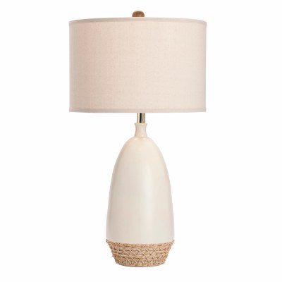 32" White and Wicker Base Ceramic Table Lamp - Wilford & Lee Home Accents