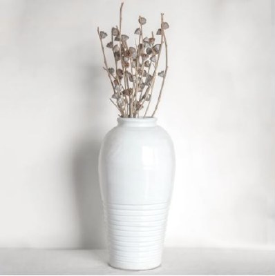 16" White Ceramic Bottom Lines Vase - Wilford & Lee Home Accents