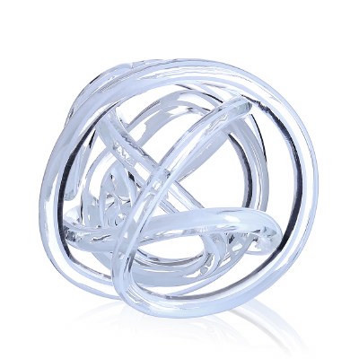 6" Clear and White Stripe Knot Glass Orb - Wilford & Lee Home Accents