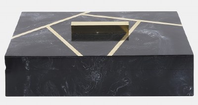10" Black and Gold Polyresin Box - Wilford & Lee Home Accents