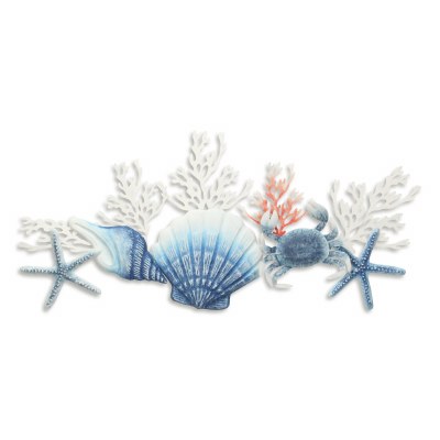 16" x 36" Blue Seashells and Starfish Metal Coastal Wall Art Plaque ...