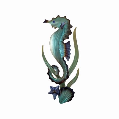 32" Aqua Seahorse Facing the Left Coastal Metal Wall Art Plaque ...