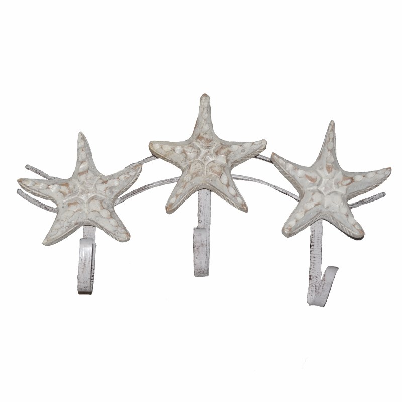 12" Whitewashed Wood Starfish Triple Hook Plaque - Wilford & Lee Home ...