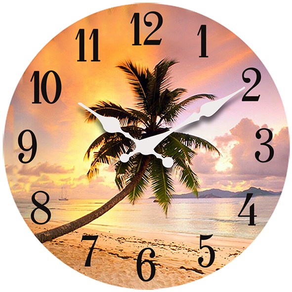 13" Wood Tropical Palm Orange Sunset Clock - Wilford & Lee Home Accents