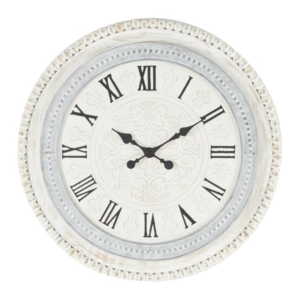 22" Round Whitewashed and Wooden Bead Clock - Wilford & Lee Home Accents