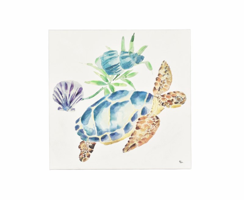 24" Square Sea Turtle With Shells Canvas - Wilford & Lee Home Accents