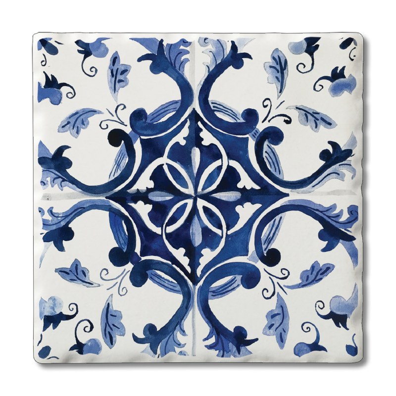 Set of 4 4" Tumbled Tile Blue and White Coasters - Wilford & Lee Home ...