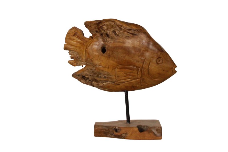 11" Natural Teak Fish On Stand - Wilford & Lee Home Accents