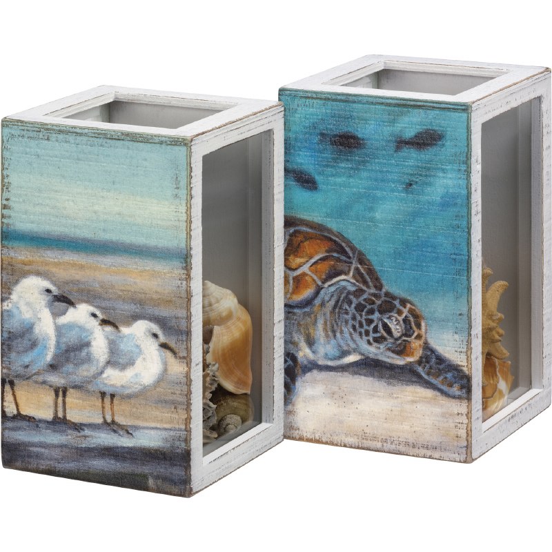 4" x 7" Turtle and Seagull Shell Box - Wilford & Lee Home Accents
