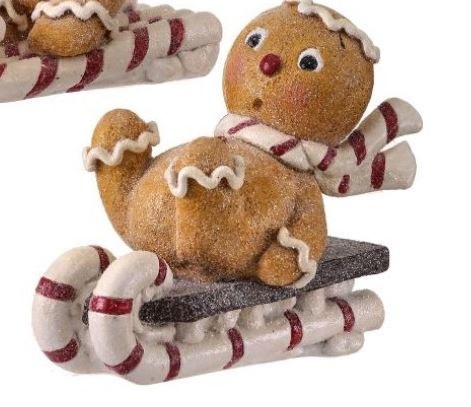6" Polyresin Gingerbread Man Falling Off Candy Cane Sleigh Figurine ...