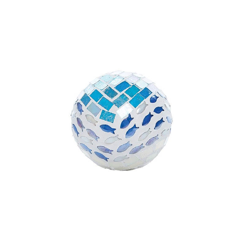 4" Round Blue Fish Glass Mosaic Orb - Wilford & Lee Home Accents