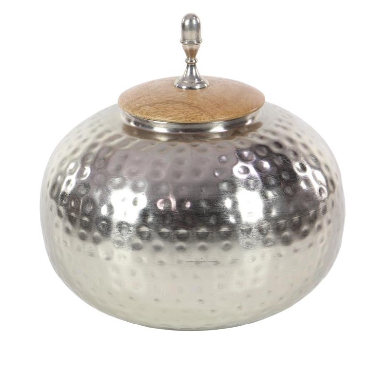 11" Round Silver Dimpled Metal Jar With Wood Lid - Wilford & Lee Home ...