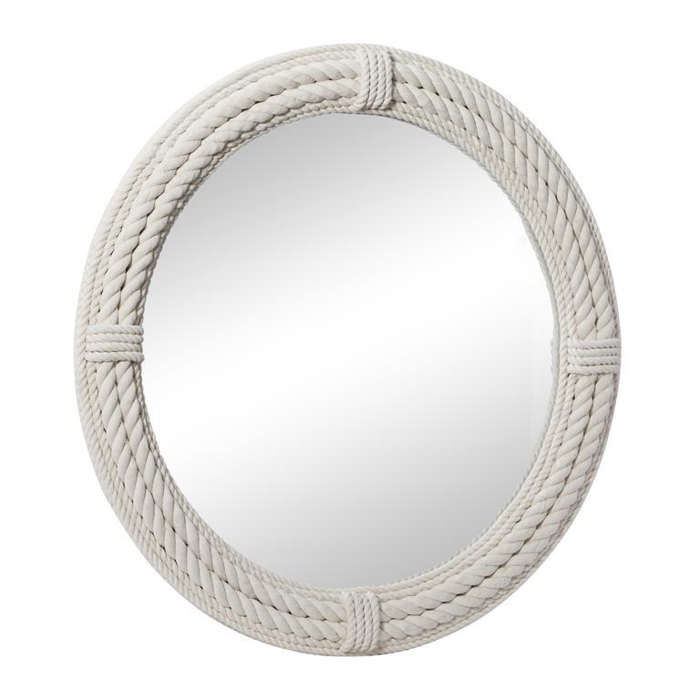 36" Round White Rope Covered Wood Wall Mirror - Wilford & Lee Home Accents