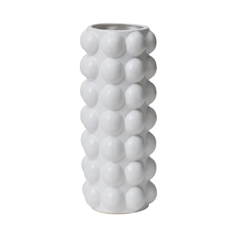 12" White Ceramic Dots Cylinder Vase - Wilford & Lee Home Accents