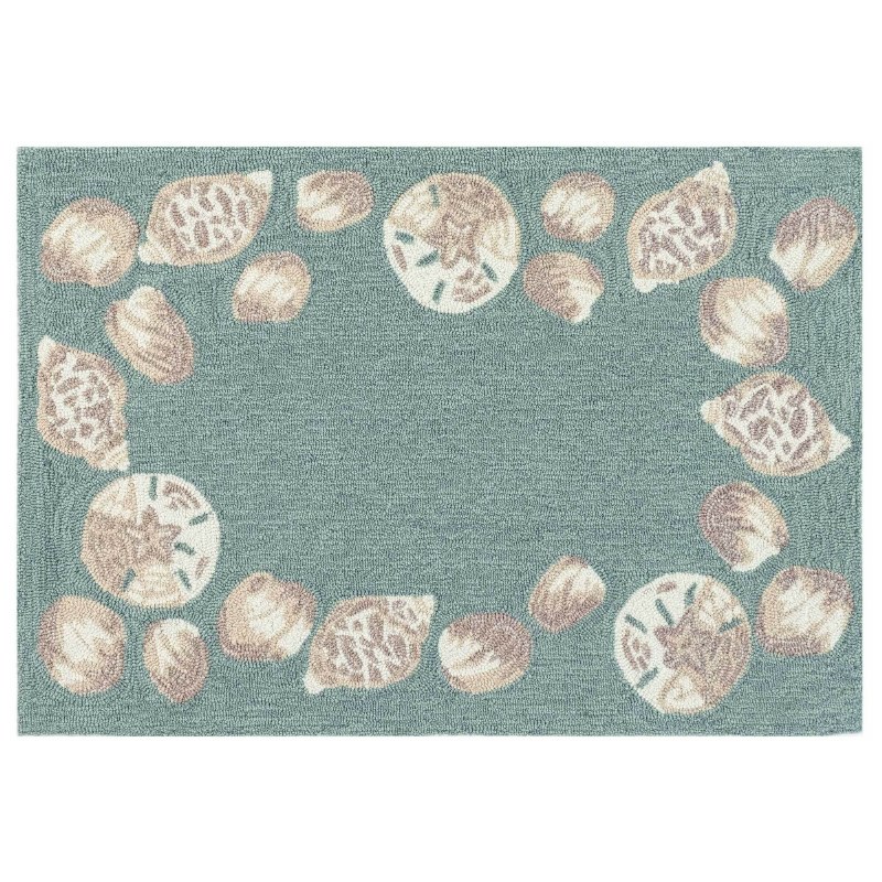 20" x 30" Aqua Seashell Border Capri Indoor/Outdoor Rug - Wilford & Lee ...