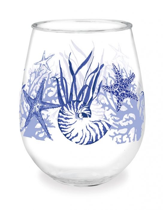 15oz Acrylic Indigo Shells Steamless Wine Glass Wilford And Lee Home Accents
