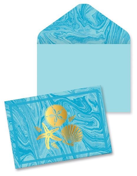 Box of 10 Gold Shell Note Cards - Wilford & Lee Home Accents