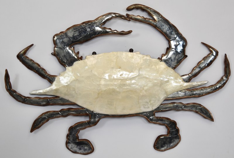 21" Blue and White Capiz Crab Coastal Wall Art Plaque - Wilford & Lee ...