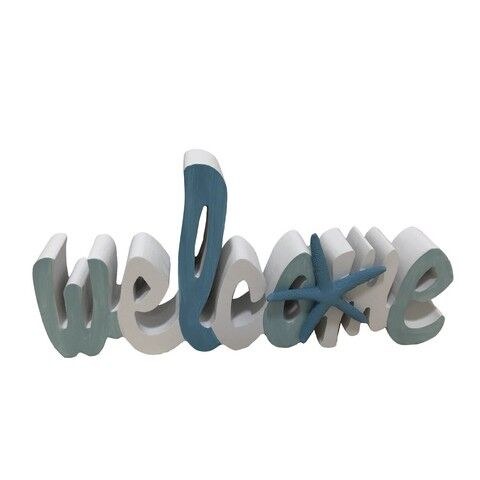 12" Blue, White, and Green "Welcome" Sign - Wilford & Lee Home Accents