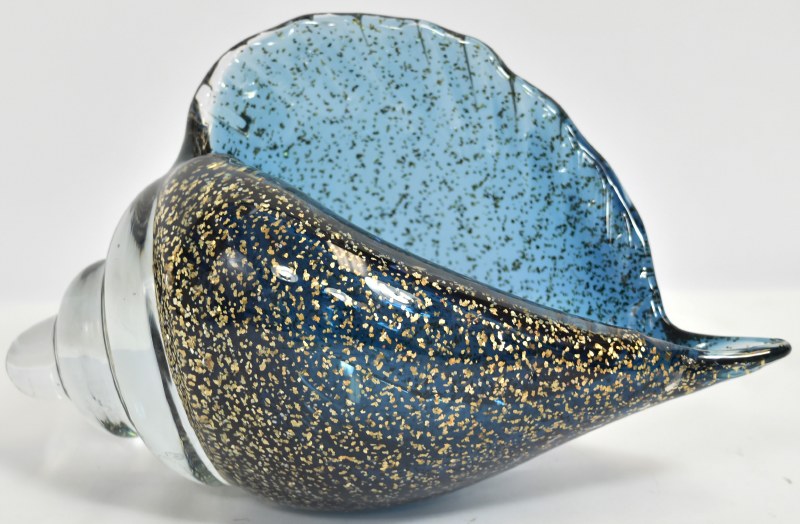 5" Blue and Gold Speckled Glass Conch Shell - Wilford & Lee Home Accents