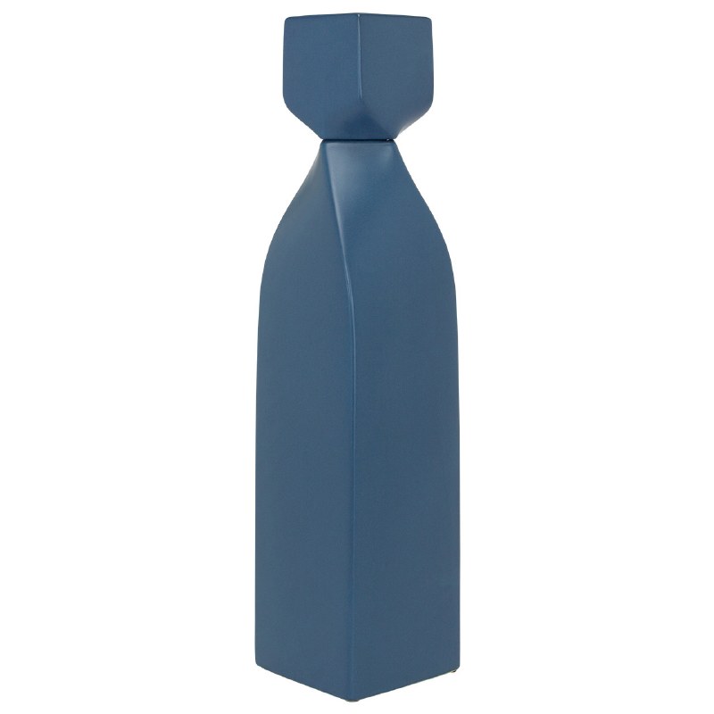 18" Dark Blue Square Twist Ceramic Bottle - Wilford & Lee Home Accents