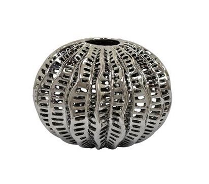 9" Silver Openwork Ceramic Ribbed Vase - Wilford & Lee Home Accents