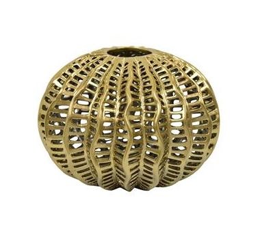 9" Gold Openwork Ceramic Ribbed Vase - Wilford & Lee Home Accents