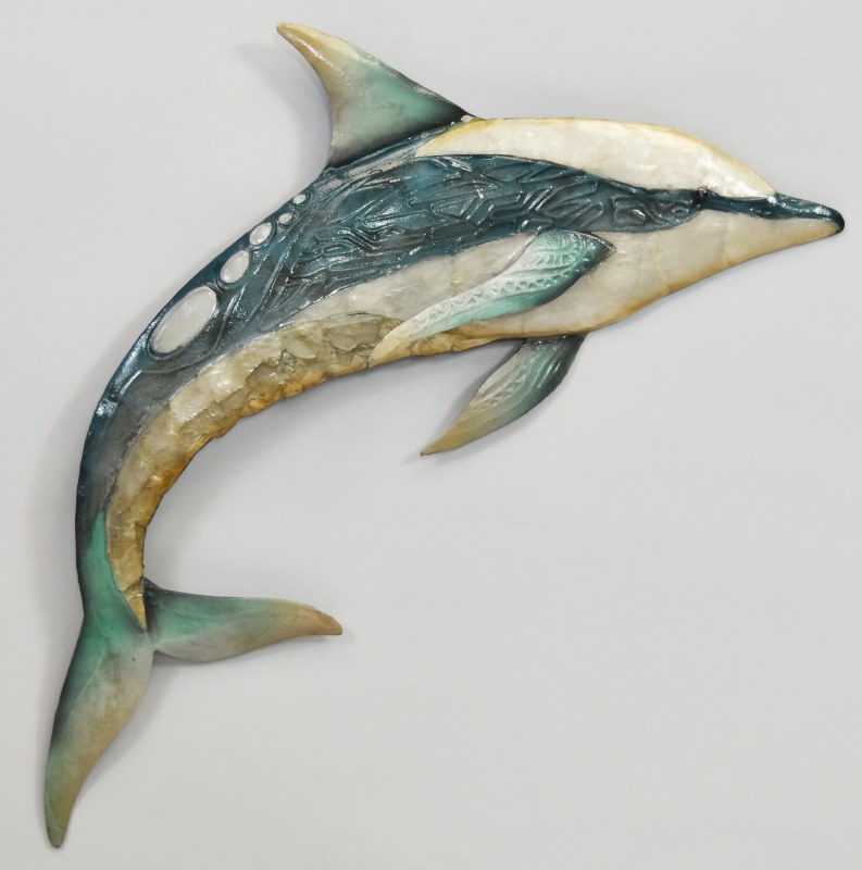 14" Blue Dolphin Capiz Coastal Wall Art Plaque - Wilford & Lee Home Accents