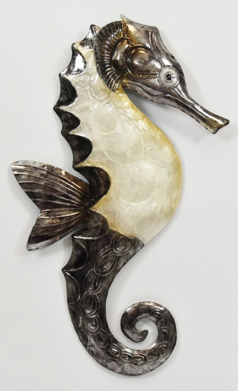 14" White and Gray Seahorse Capiz Coastal Wall Art Plaque - Wilford ...